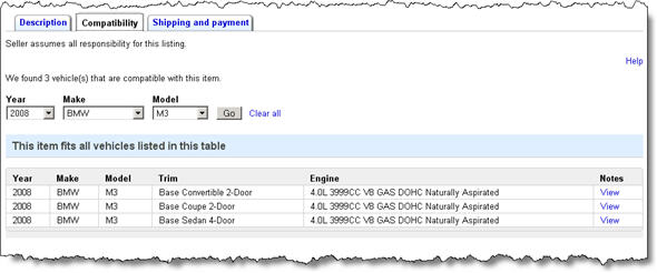 Retrieve parts compatibilities for listed items | eBay Developers Program